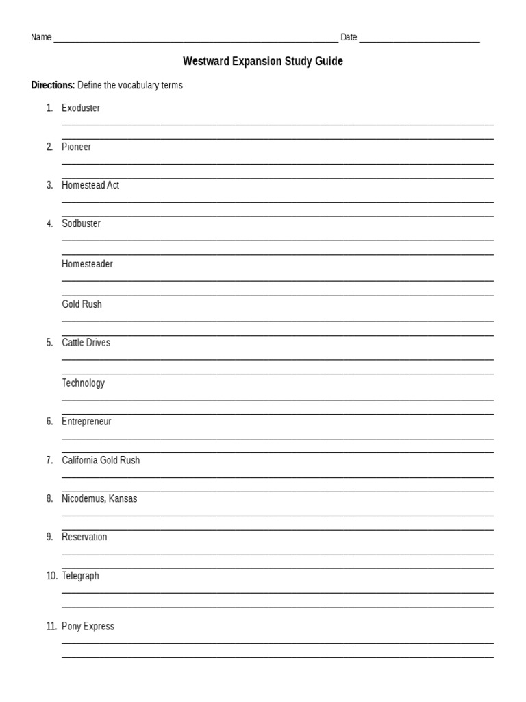Westward Expansion Study Guide | PDF | North America | Western United ...