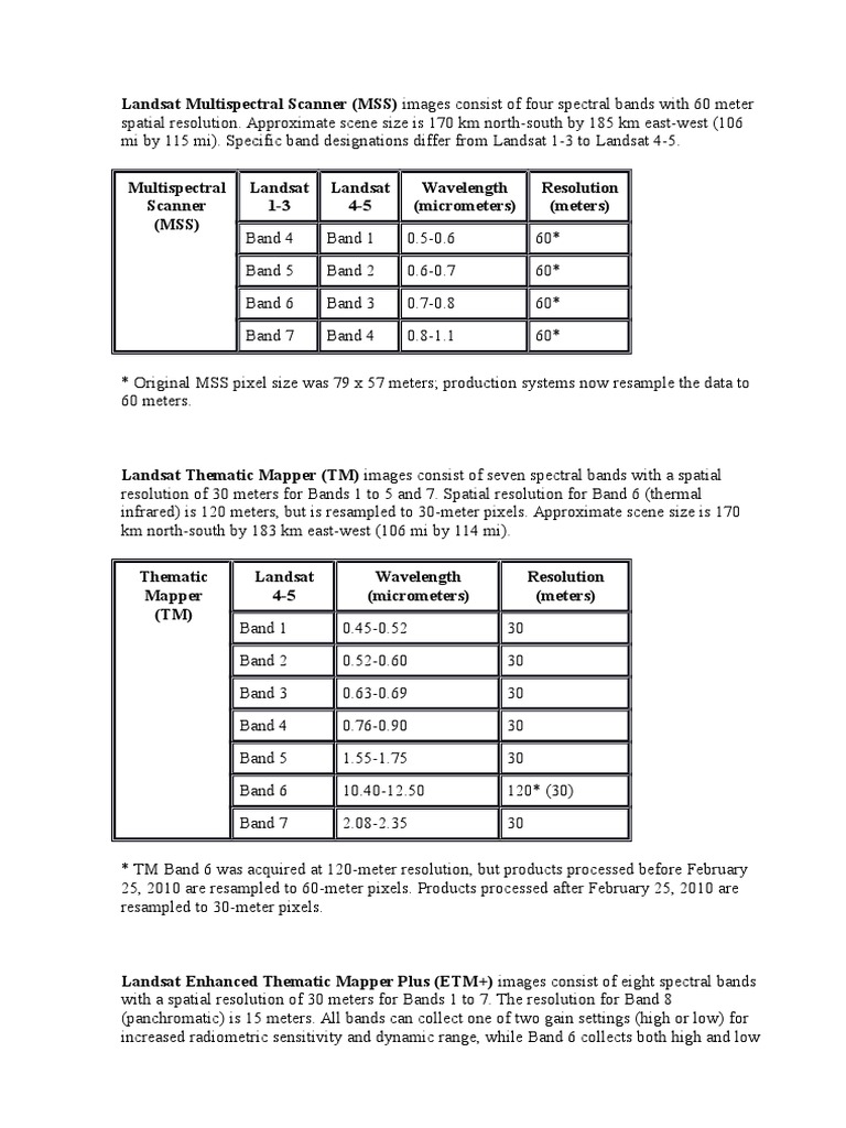 Landsat Multispectral Scanner Overview | PDF | Image Resolution ...