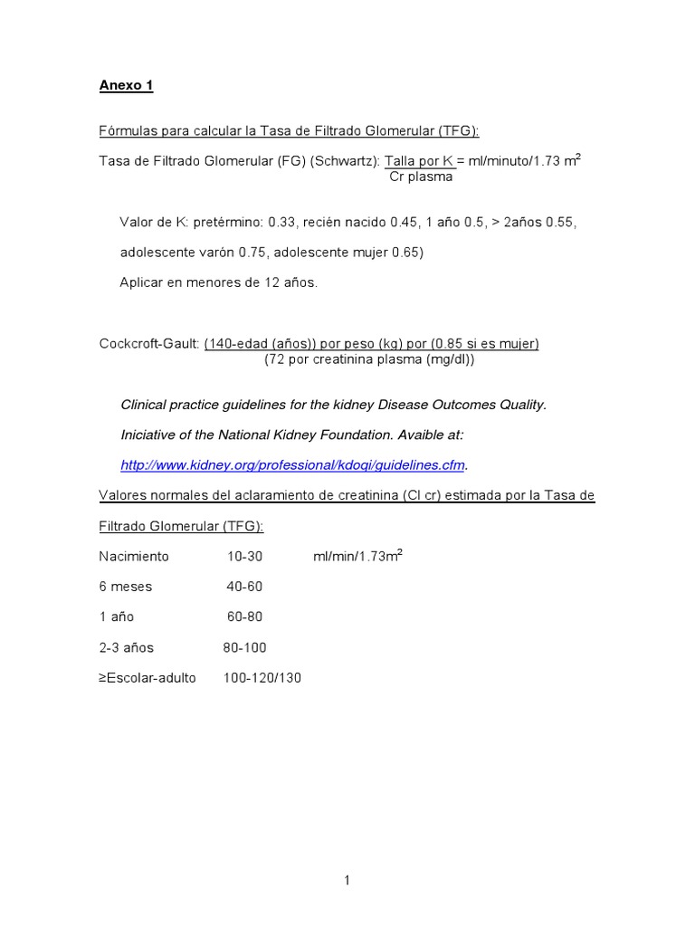 Fórmula de Schwartz TFG - Pediatría | PDF