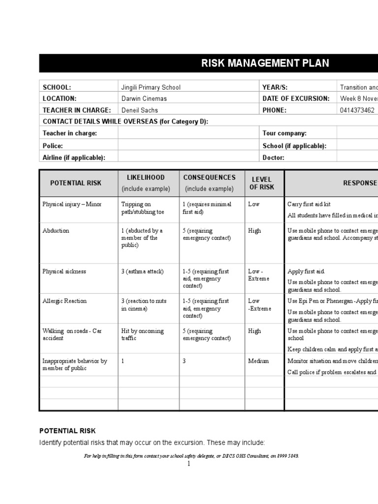 e - risk management plan | Risk | Safety