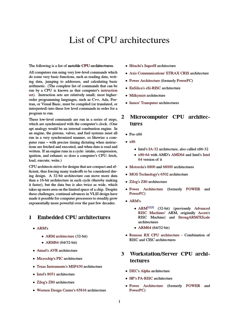 List of CPU Architectures | PDF | Arm Architecture | Central Processing Unit