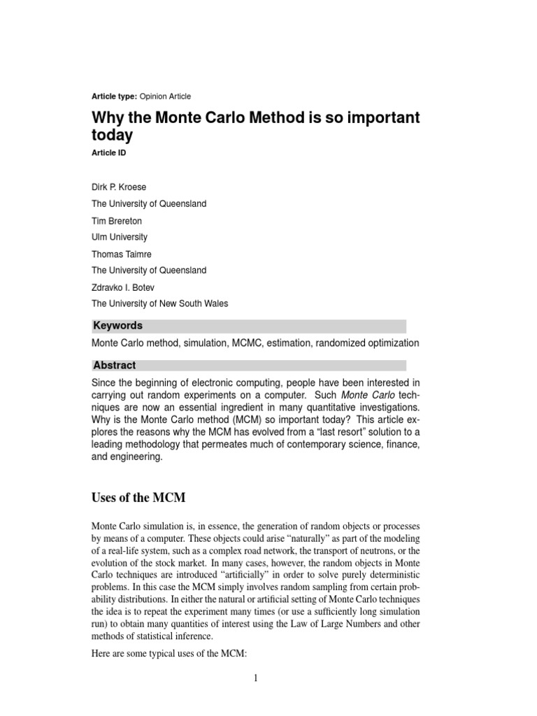 Importance of Monte Carlo Method | PDF | Monte Carlo Method | Randomness