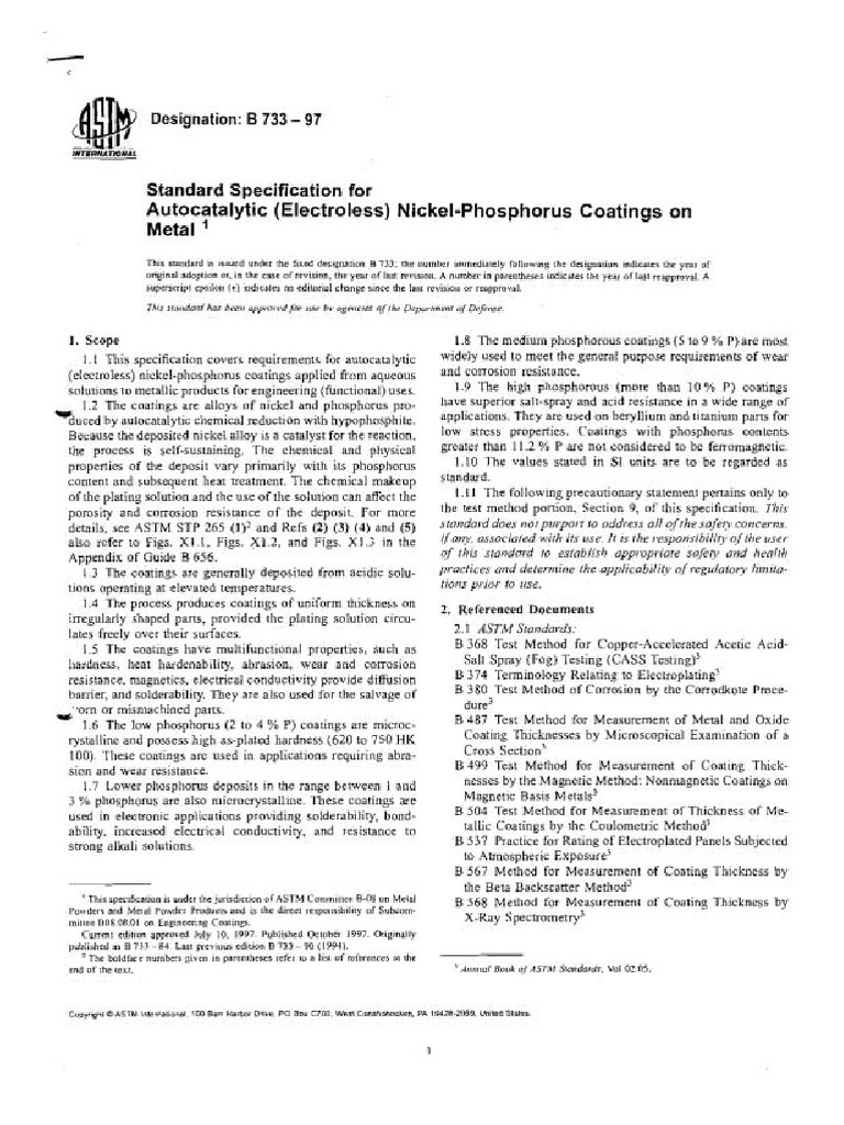 ASTM B733 Electroless Nickel Plating | PDF | Heat Treating | Wear