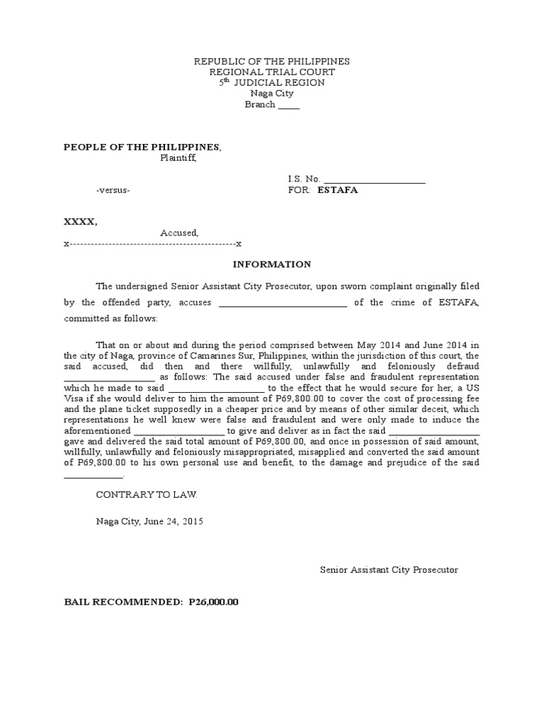 Sample Information - Estafa | PDF