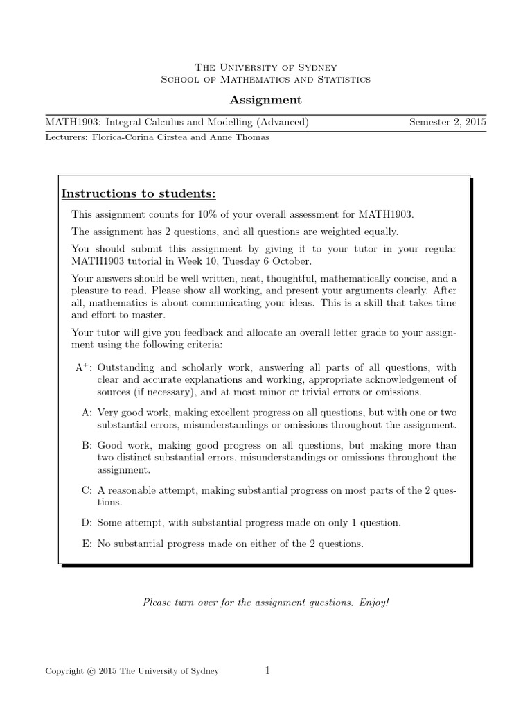 Math 1903 Assignment 1 | PDF | Gravity | Mass