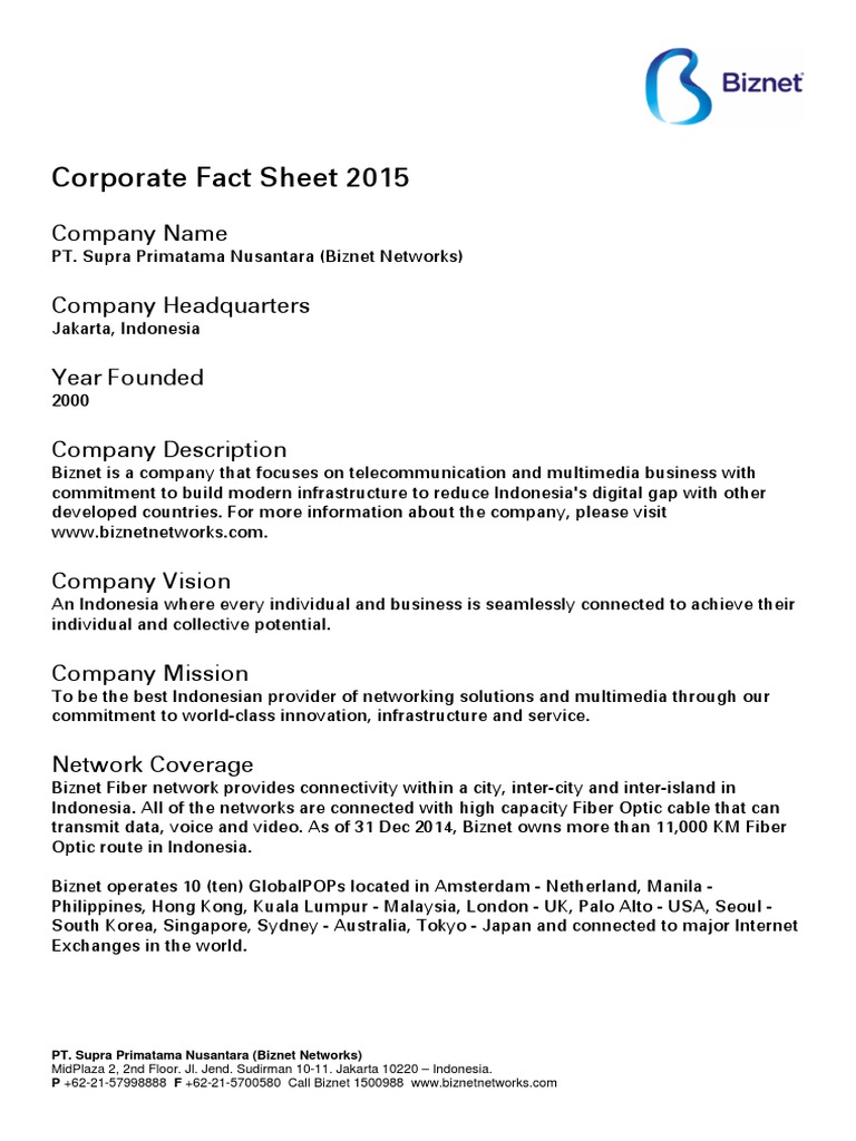 Corporate Fact Sheet 2015 | PDF | Indonesia | Jakarta