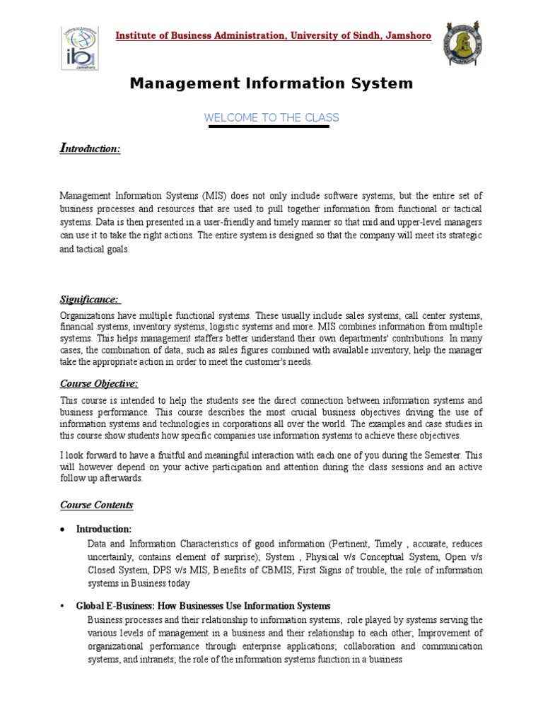 MIS Course Contents | PDF | Information System | Management Information ...