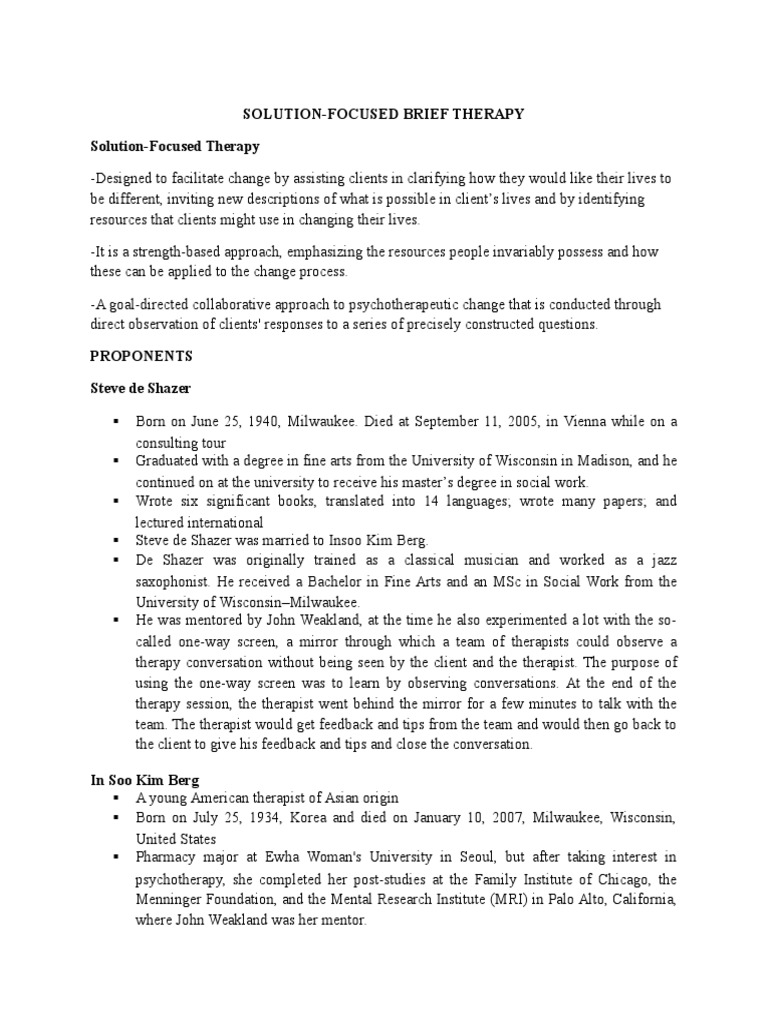 Overview of Solution-Focused Therapy | PDF | Solution Focused Brief ...