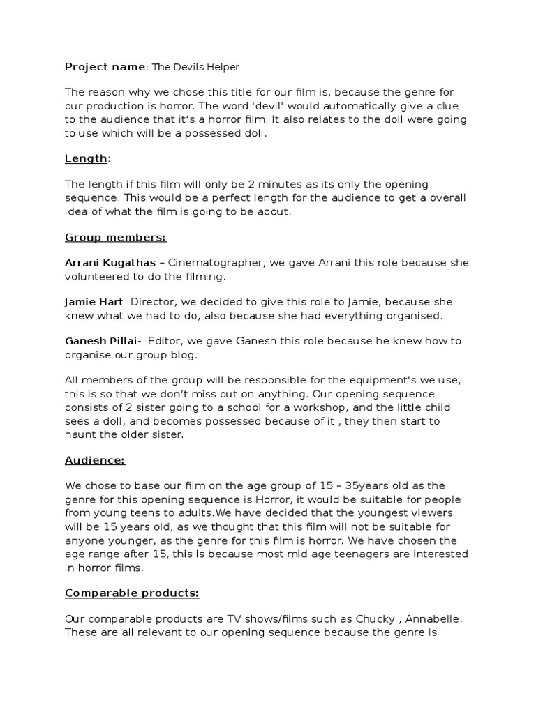 Project Name:: The Devils Helper | PDF | Horror Films | Leisure