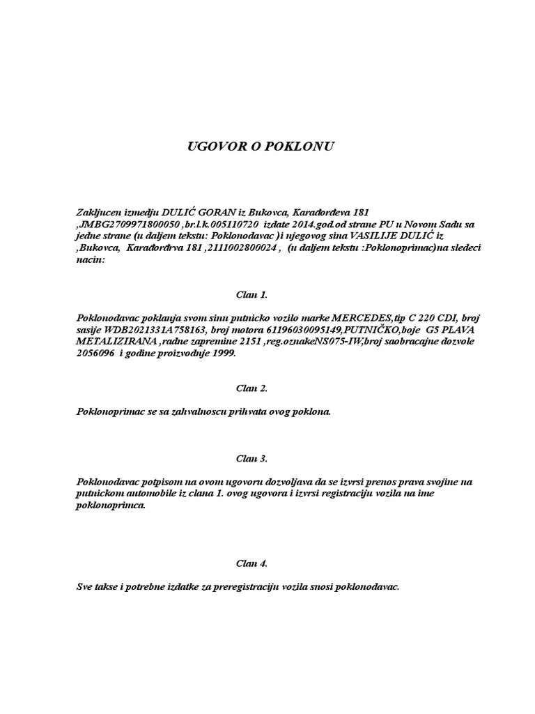 Ugovor o Poklonu | PDF
