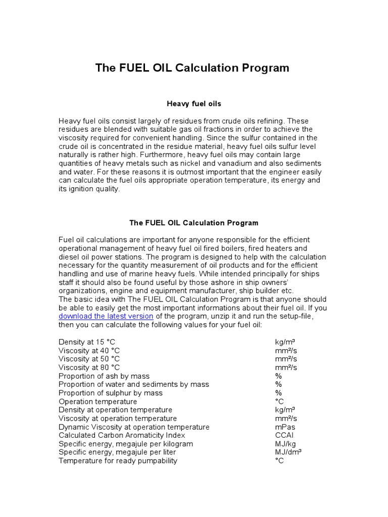 The FUEL OIL Calculation Program | PDF | Fuel Oil | Fuel Injection