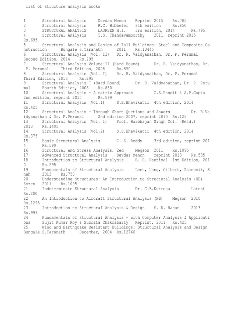 Structural Analysis Books List | PDF | Technology & Engineering