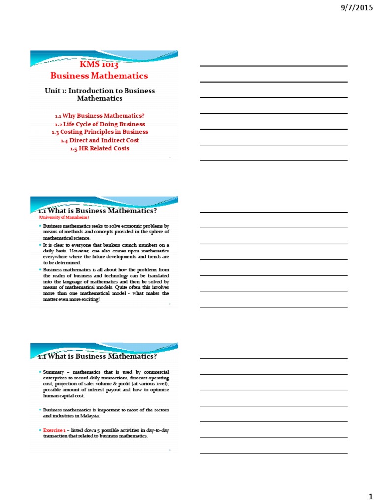 Introduction to Business Mathematics | PDF | Historical Cost | Stocks