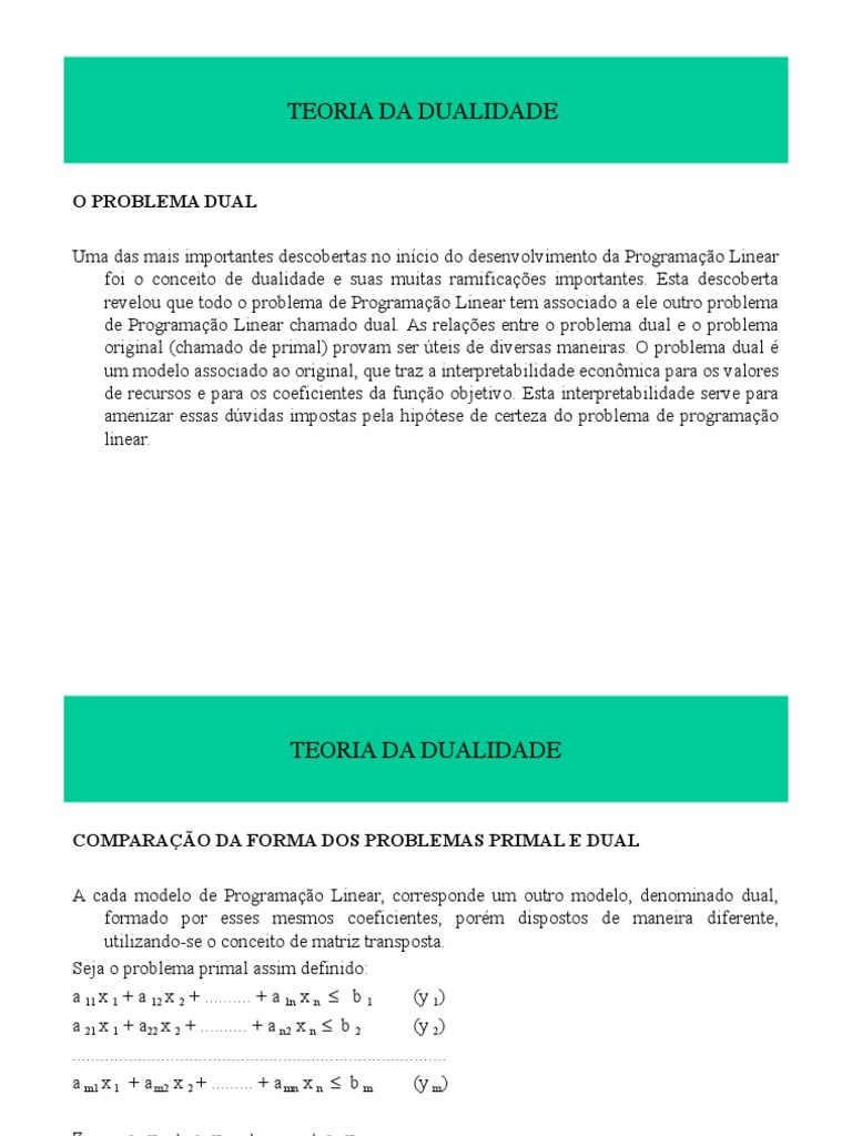 Teoria da Dualidade na Programação Linear | PDF | Programação linear ...