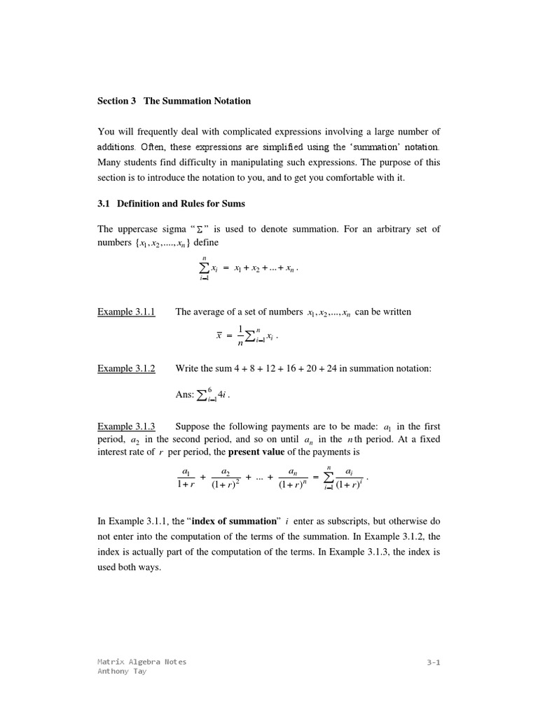 03 Summation Notation | Summation | Mathematical Objects