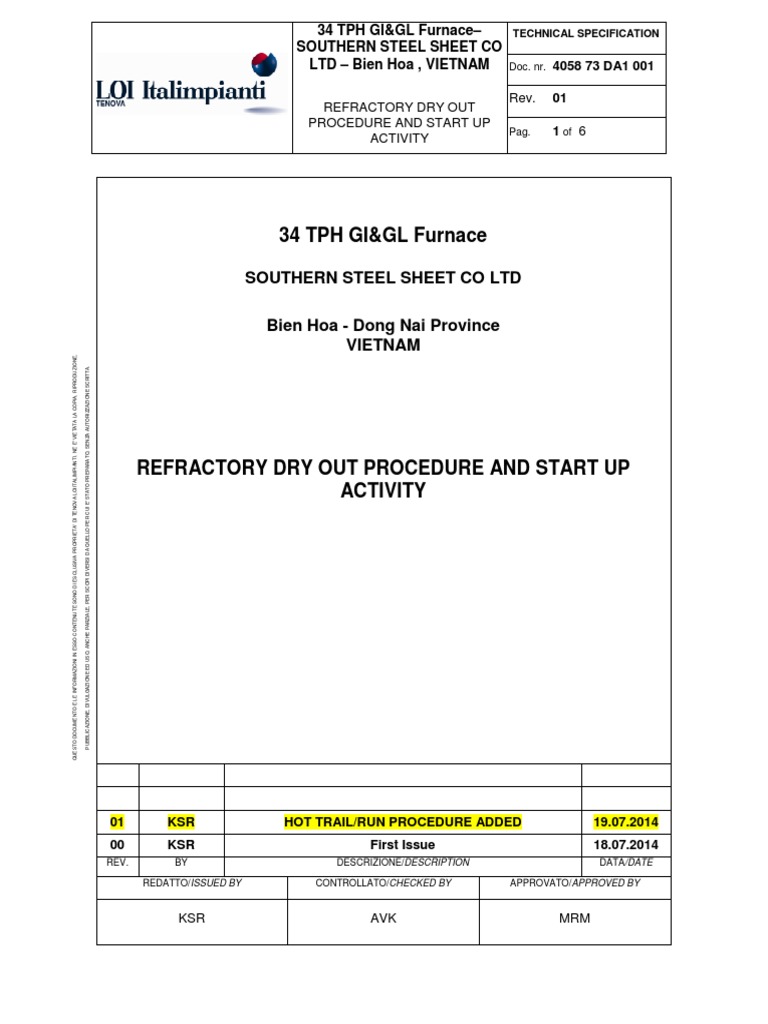 4058 73 DA1 001 01 Refractory Dry Out Cycle | PDF | Furnace | Valve