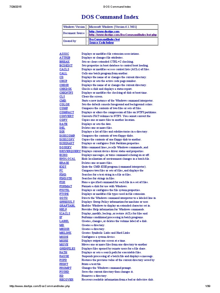 DOS Command Index | Download Free PDF | Command Line Interface | Windows Registry