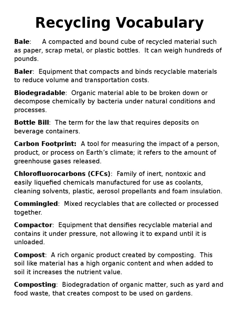 Recycling Vocabulary | PDF | Municipal Solid Waste | Recycling