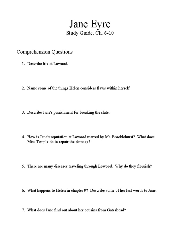 Jane Eyre: Study Guide, Ch. 6-10 | PDF | Self-Improvement