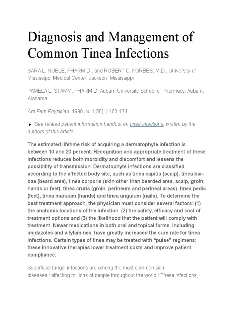 Diagnosis and Management of Common Tinea Infections | PDF | Medicine ...