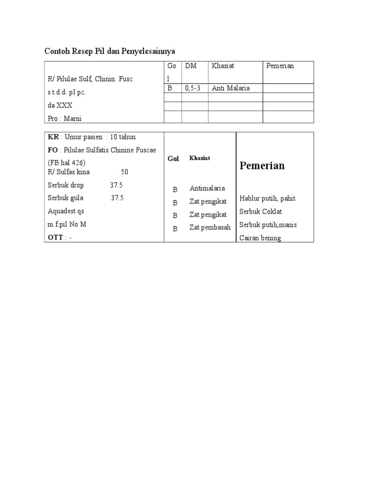 Contoh Resep Pil Dan Penyelesainnya | PDF | Kesehatan Holistik