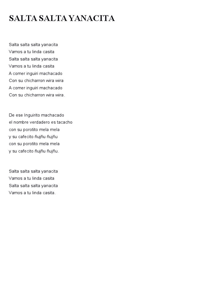 Letra de Salta Salta Yanacita | PDF | Platos con carne | Cerdo