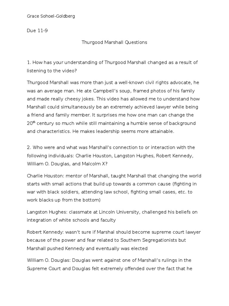 Thurgood Marshall Questions | PDF | Thurgood Marshall | Malcolm X