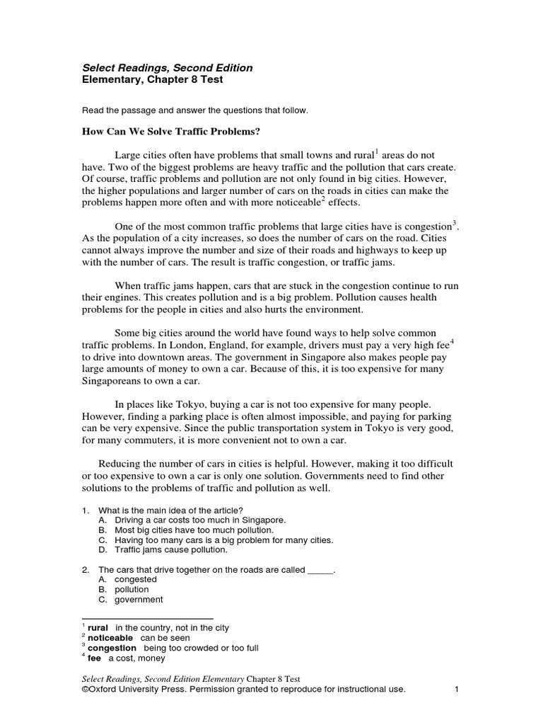 English Reading Test | PDF | Traffic Congestion | Parking