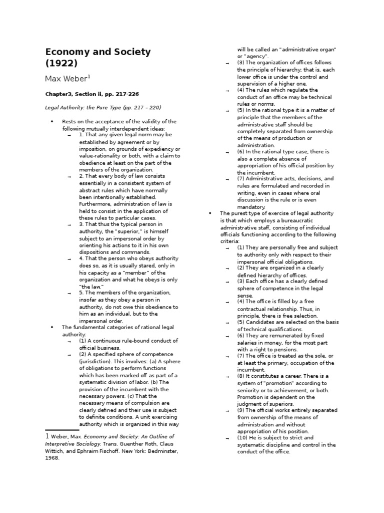 Weber - Economy and Society | PDF | Bureaucracy | Max Weber
