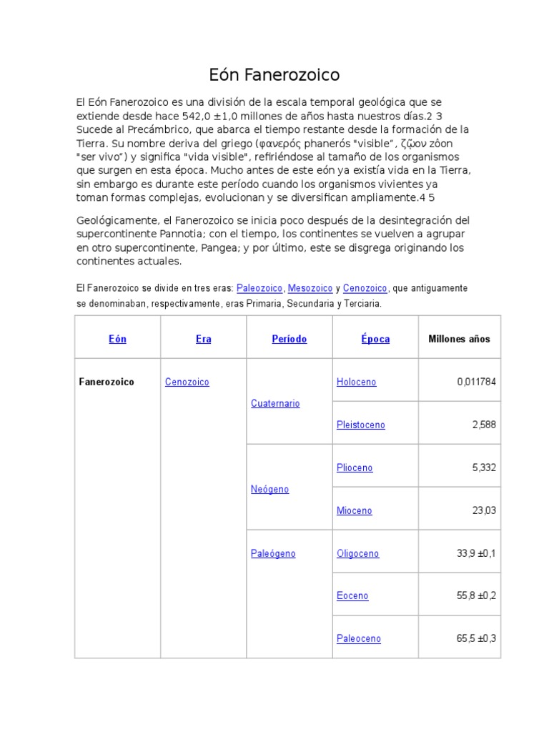 Eón Fanerozoico: Divisiones y Características | PDF | Biodiversidad | Pollo