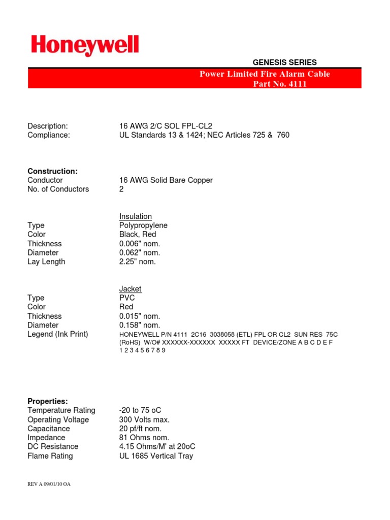 Genesis Series: Power Limited Fire Alarm Cable Part No. 4111 | PDF
