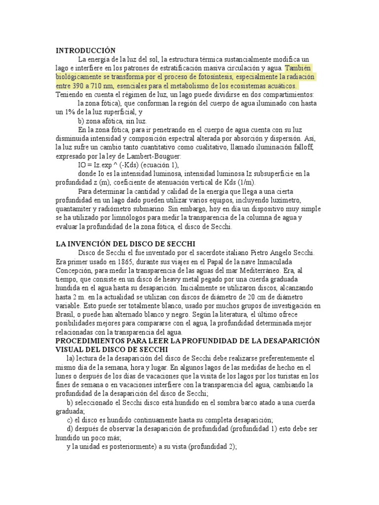 O Disco de Secchi | PDF | Ligero | Agua