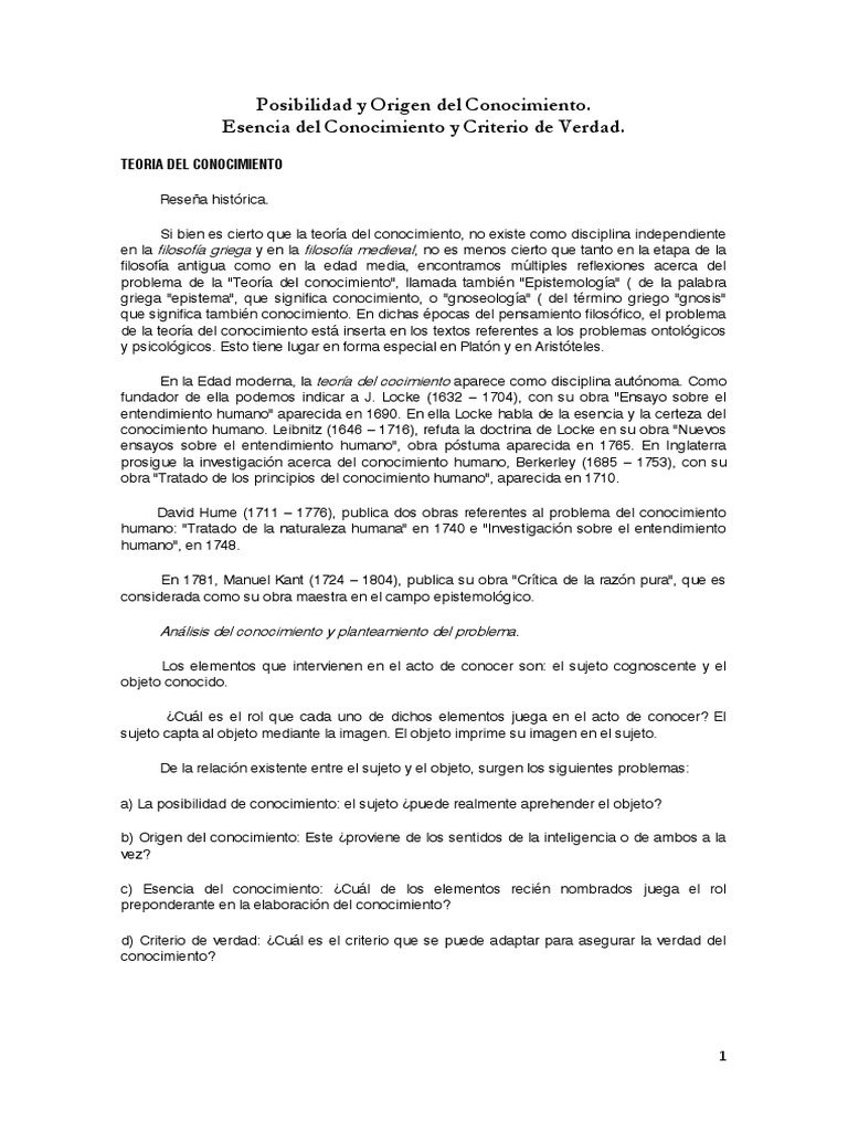 Origen y evolución de la Teoría del Conocimiento | PDF | Realismo filosófico | Conocimiento