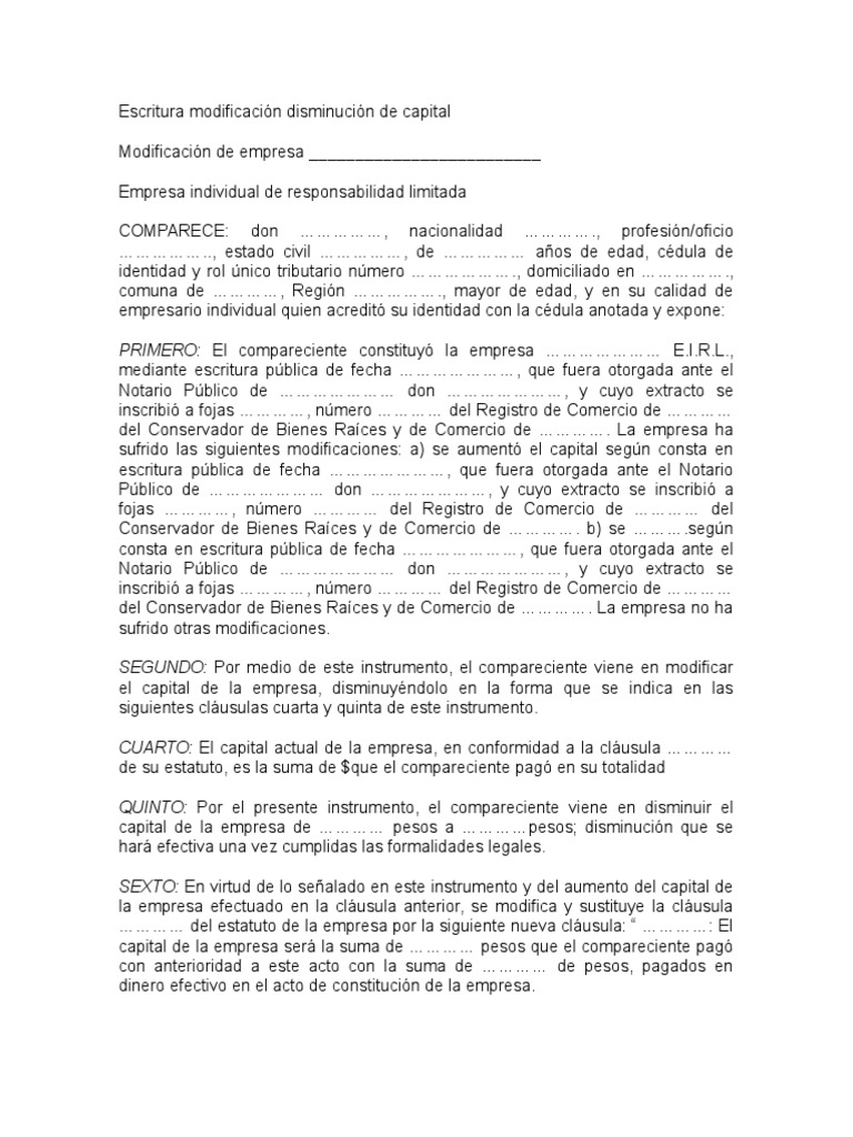 Mofificacion EIRL Disminucion Capital y Extracto | PDF | Compañía de ...