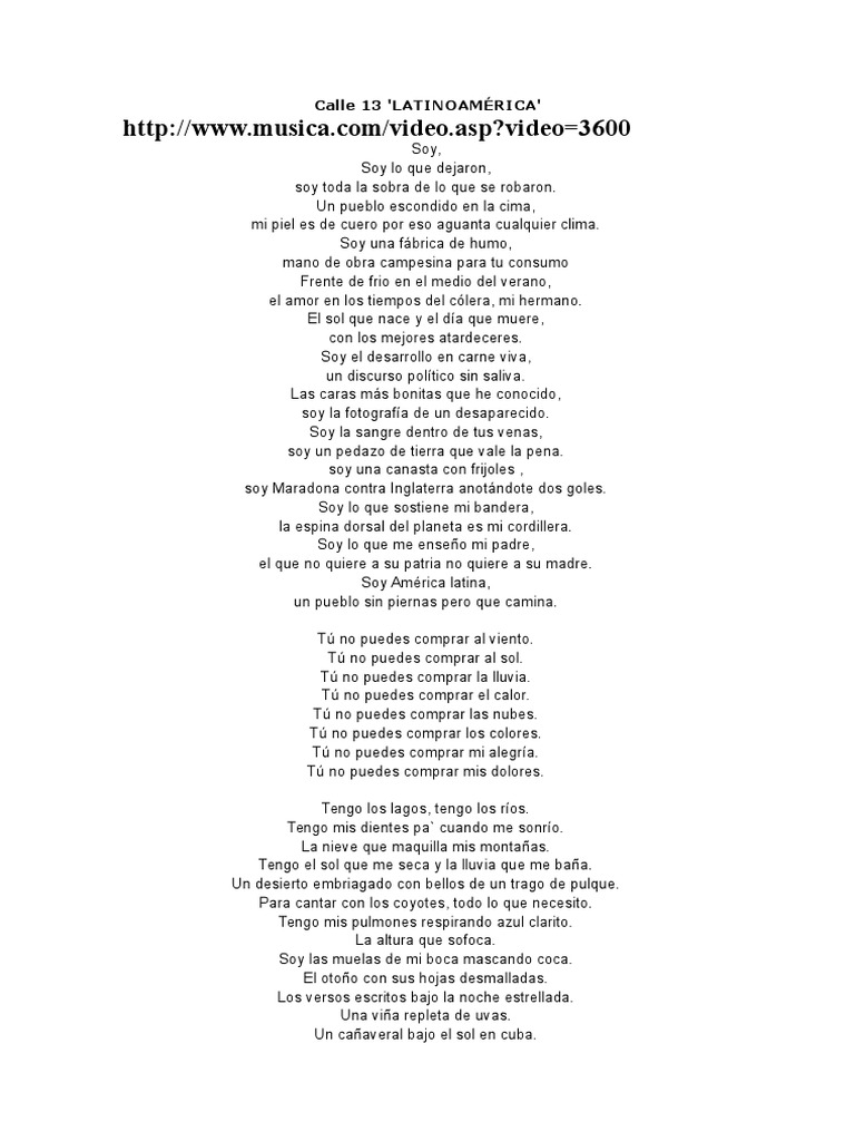 Calle 13 Letra Latinoamérica | PDF | Ensayos | Retrato