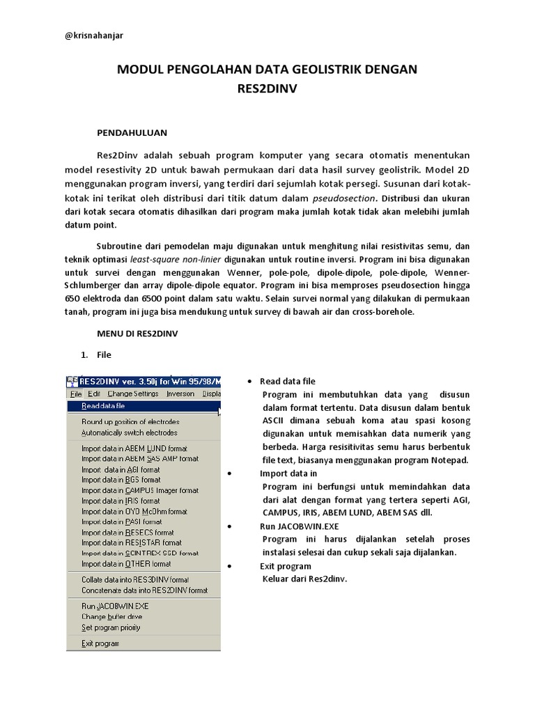 Modul Pengolahan Data Geolistrik Dengan Res2dinv | PDF | Metode & Bahan Ajar | Komputer