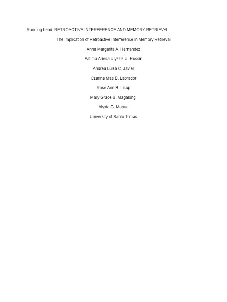 The Implication of Retroactive Interference in Memory Retrieval | PDF ...