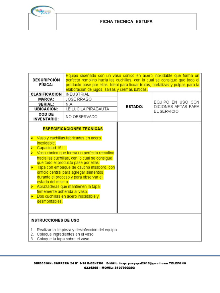 Ficha Tecnica Estufa Industrial | PDF | Corrosión | Acero