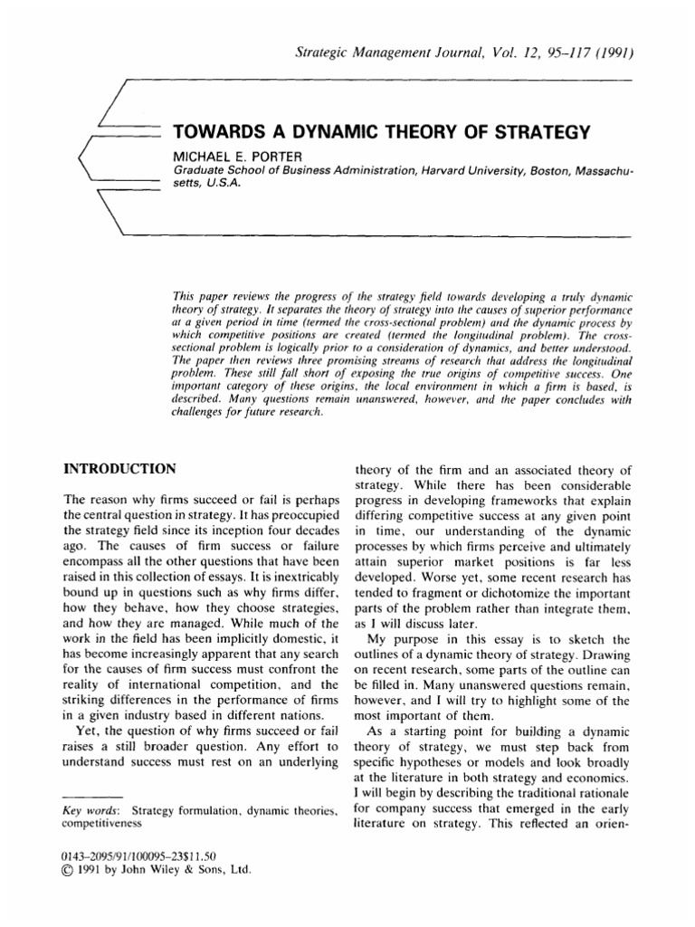 Towards A Dynamic Theory of Strategy | PDF | Competitive Advantage ...