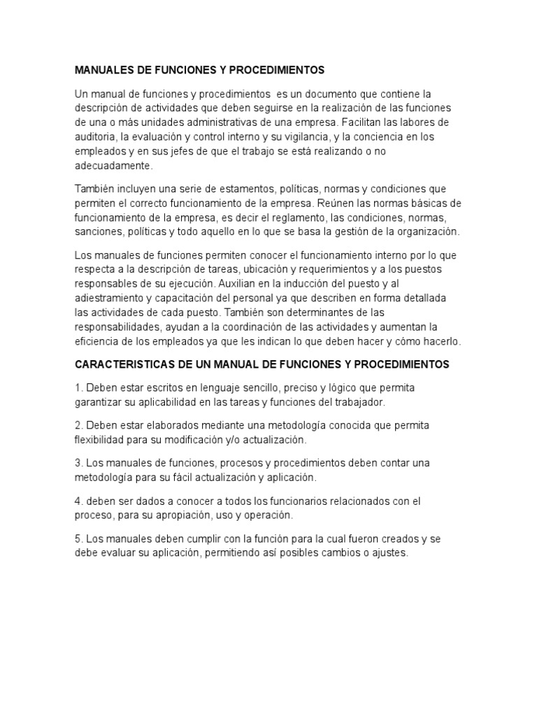 Manual de Funciones y Procedimientos | PDF | Metodología | Regulación