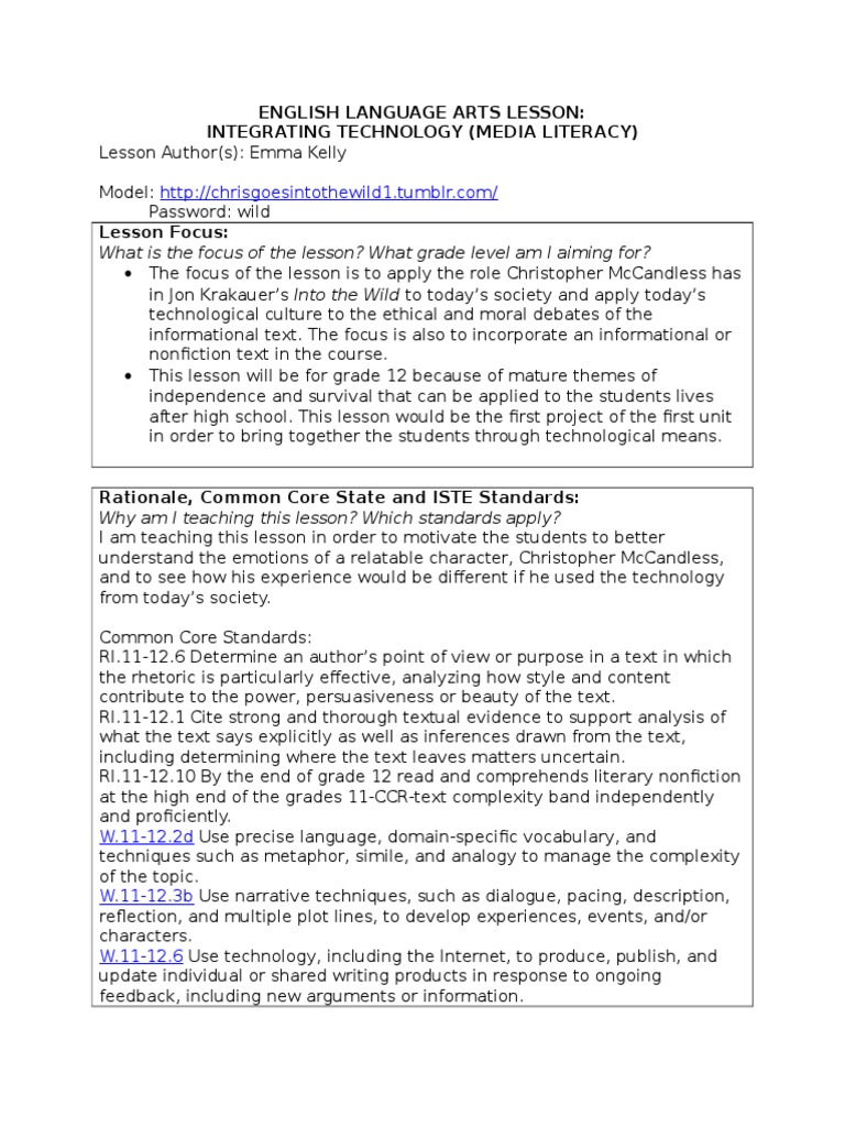 "Into The Wild" Lesson Plan | PDF | Social Media | Popular Culture ...