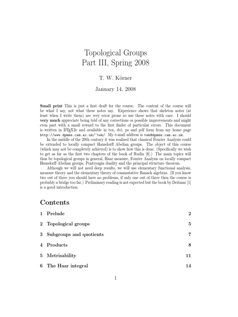 Topological Groups | PDF | Compact Space | Group (Mathematics)