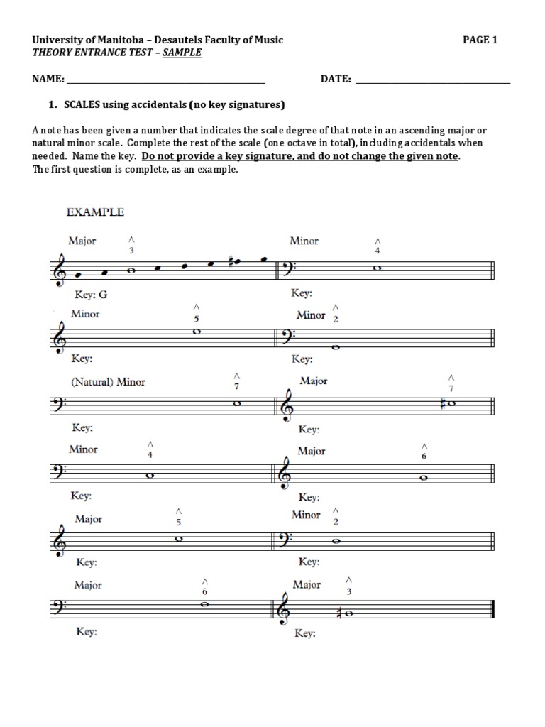 Theory Entrance Test - Sample | PDF | Interval (Music) | Scale (Music)