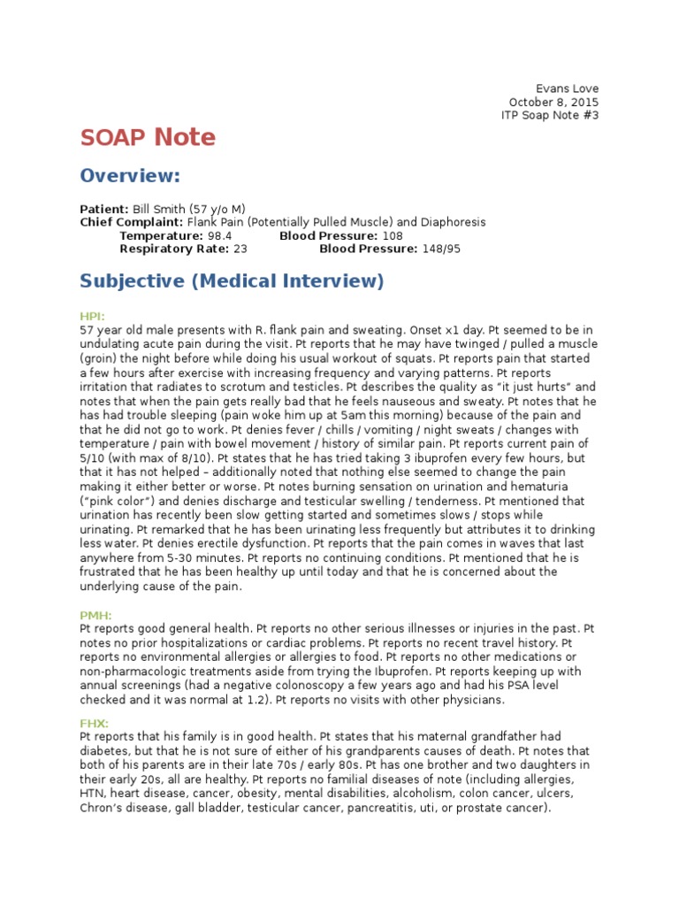 ITP - SOAP Note #3 (Genitourinary) | PDF | Medical Specialties ...