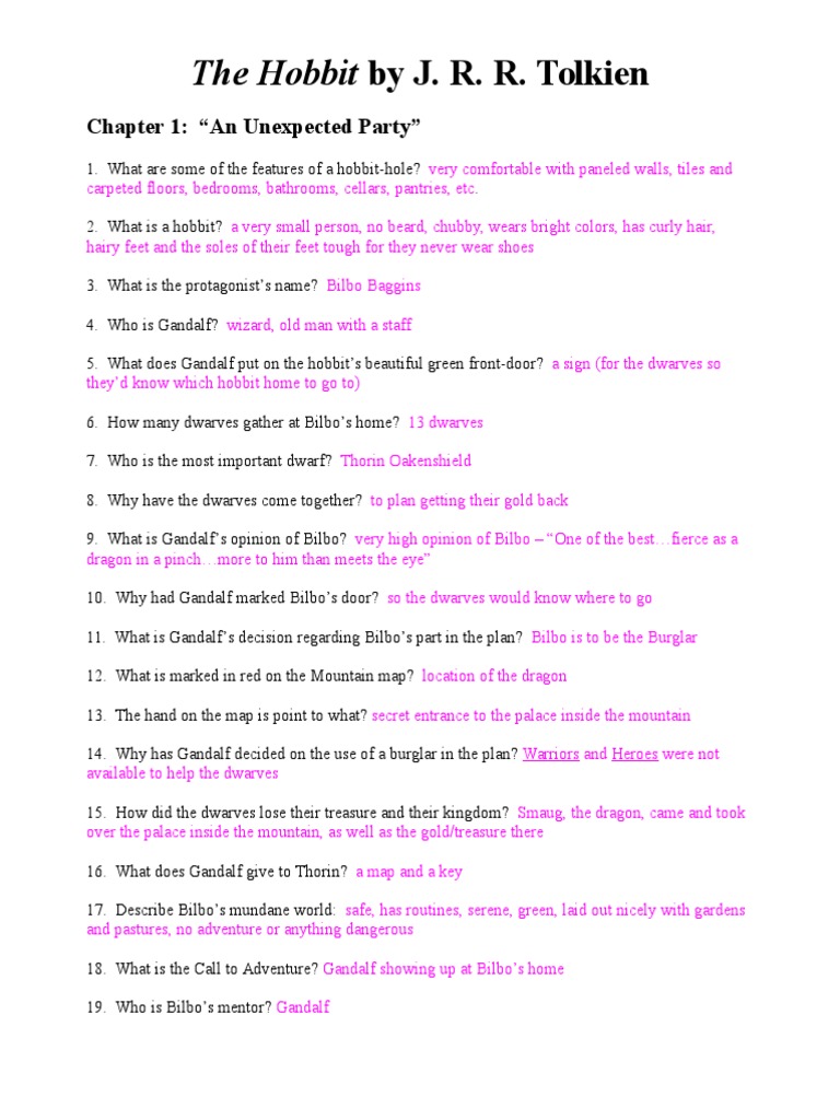 2011 Chapters 1-8 Quiz Review The Hobbit by J | PDF | Bilbo Baggins ...