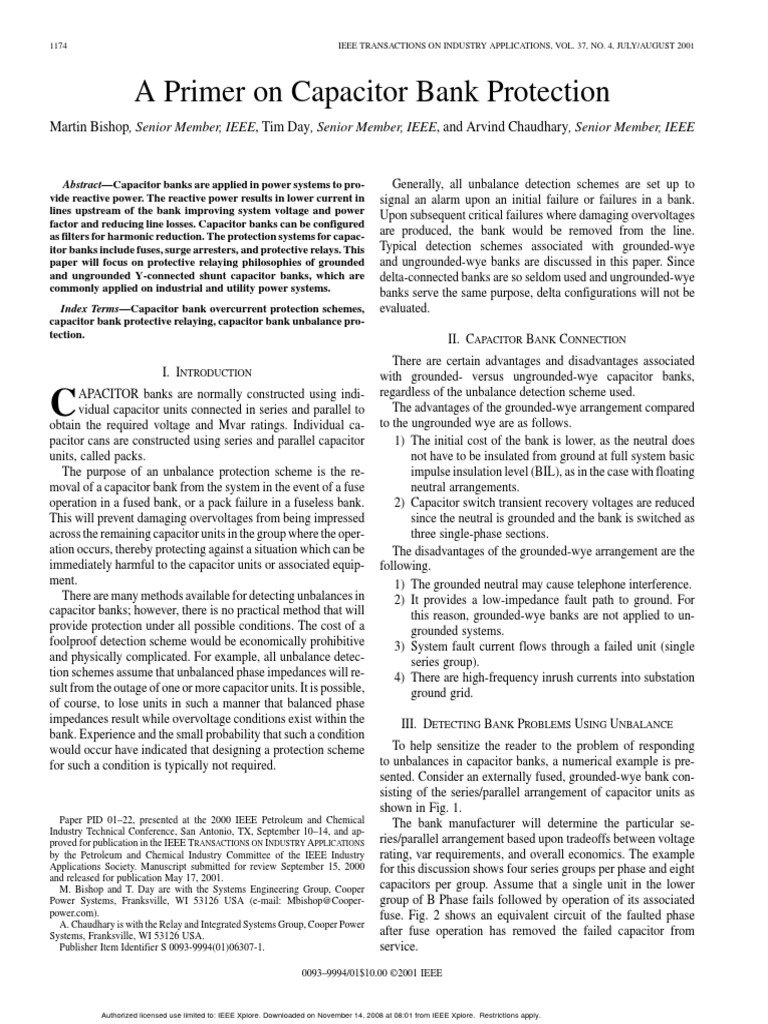 IEEE-A Primer On Capacitor Bank Protection | PDF | Capacitor ...