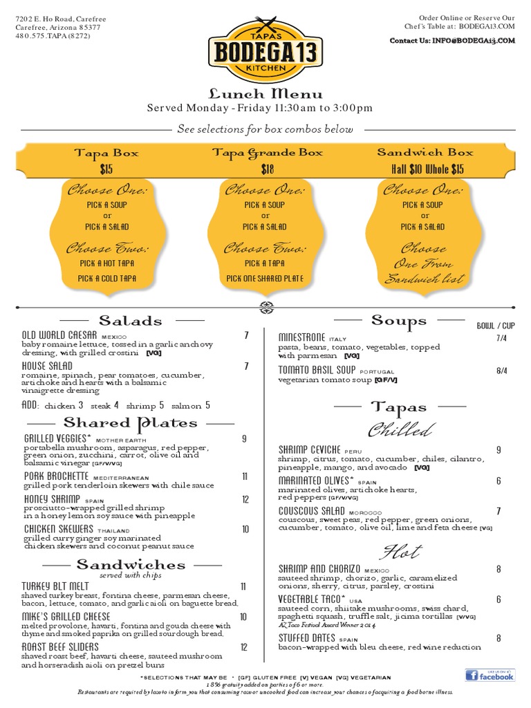 Bodega 13 Lunch Menu | PDF | California Wine | Salad