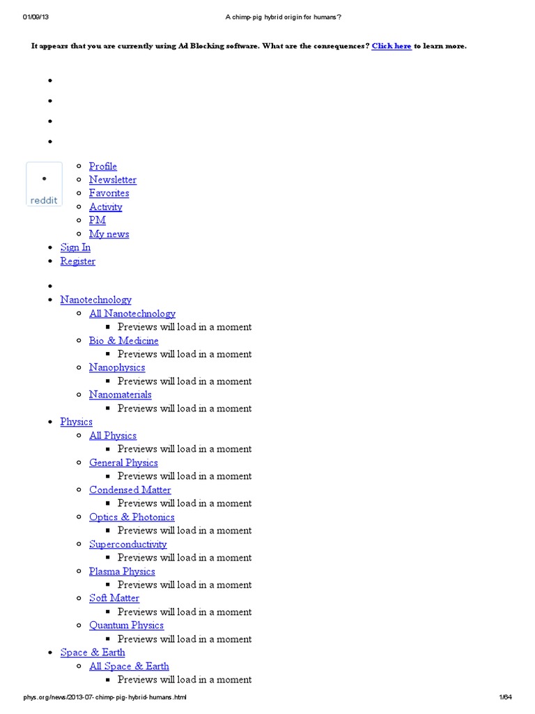 A Chimp Pig Hybrid Origin For Humans | PDF | Hybrid (Biology) | Chimpanzee