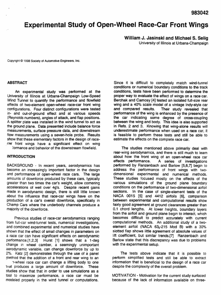 Expermental Study of Open-Wheel Car Front Wings | PDF | Wind Tunnel ...