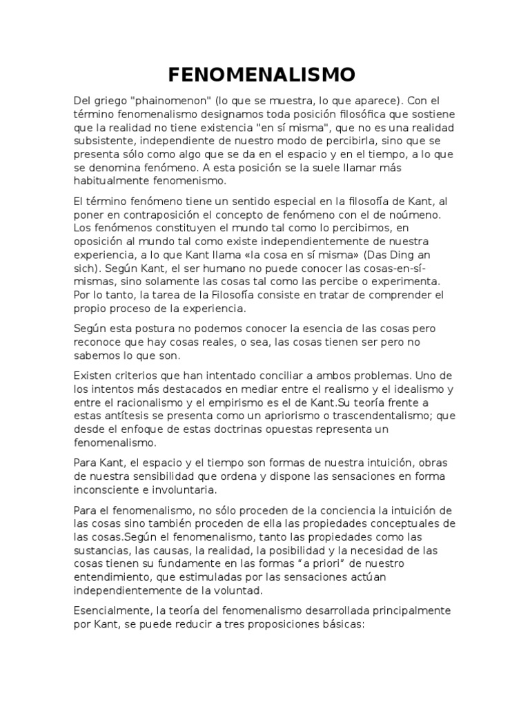 Fenomenalismo | Edmund Husserl | Immanuel Kant